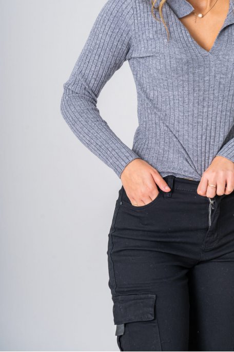 Gerade Cargohose Klettverschlusstaschen Beige Cinelle Paris Trendige