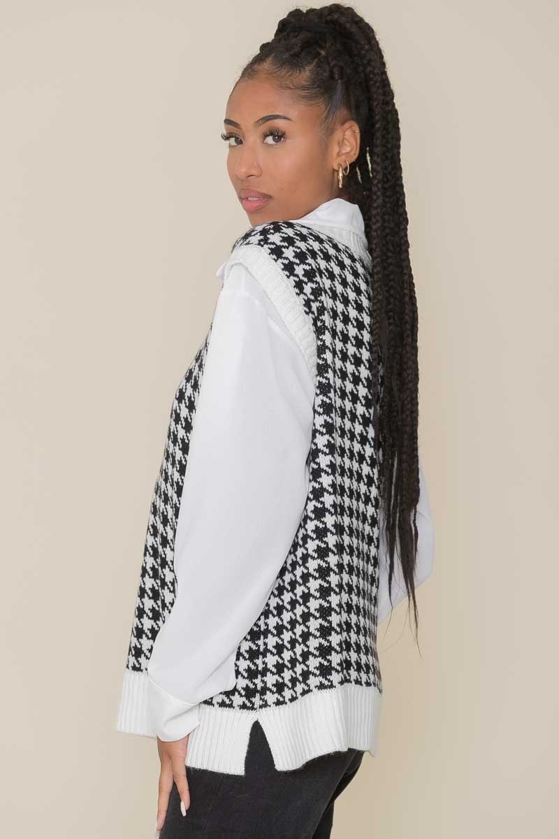 Pull Sans Manche Col V Pie De Coq Cinelle Paris Mode Femme Tendance